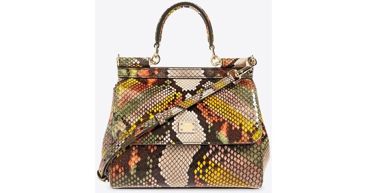Dolce & Gabbana Medium Sicily Python Skin Top Handle Bag in Metallic | Lyst