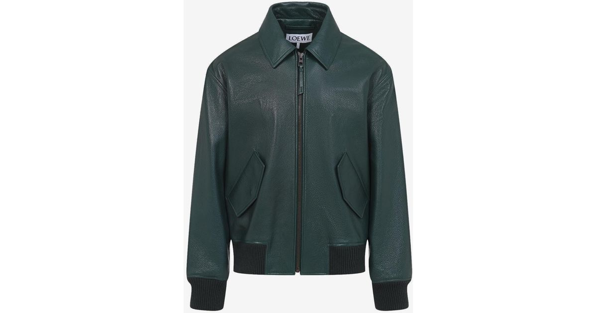 Loewe Aviator Leather Jacket in Green for Men | Lyst