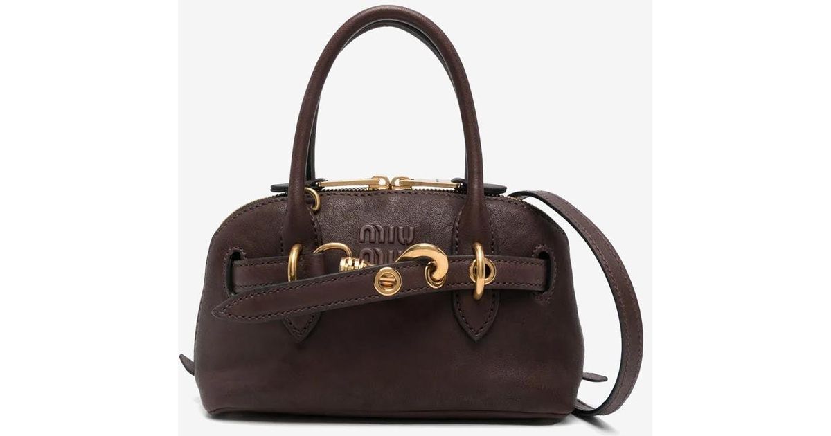 Miu Miu Mini Aventure Nappa Leather Handbag in Brown | Lyst