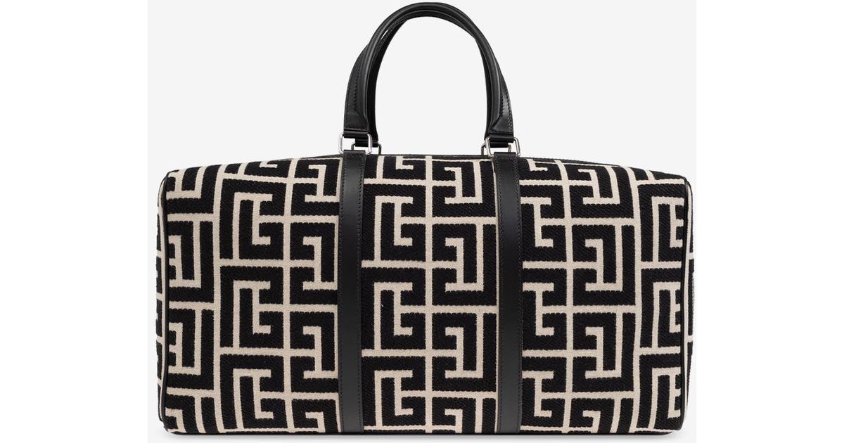 Balmain Maxi Monogram Jacquard Duffel Bag in Black for Men | Lyst