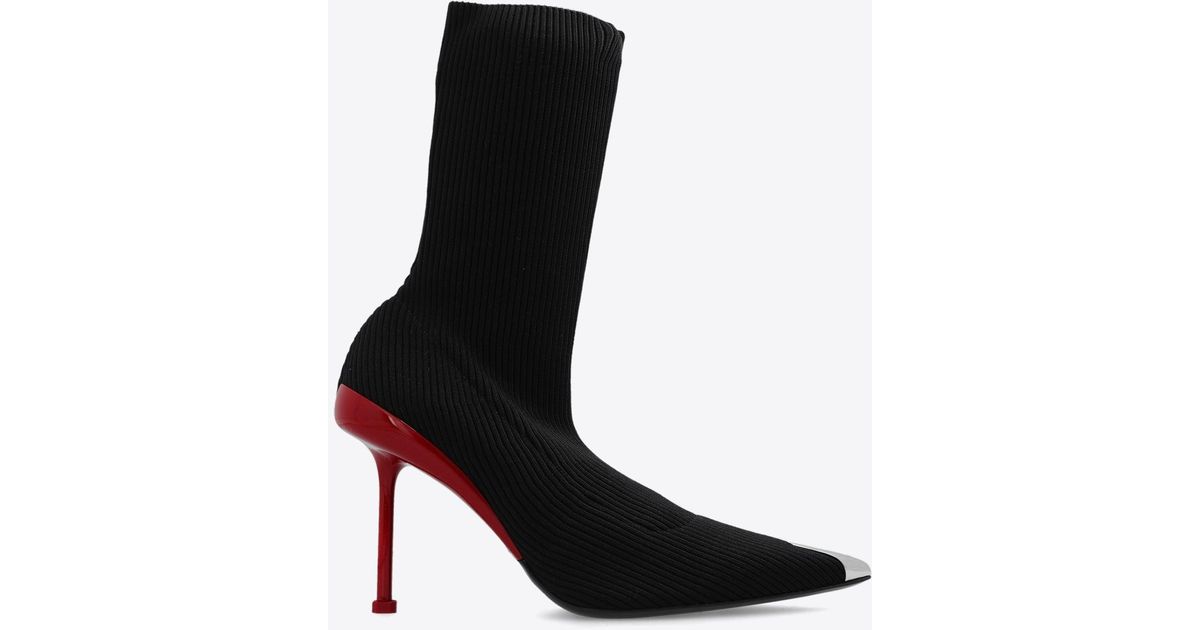 Alexander McQueen Slash 90 Rib Knit Ankle Boots in Black | Lyst