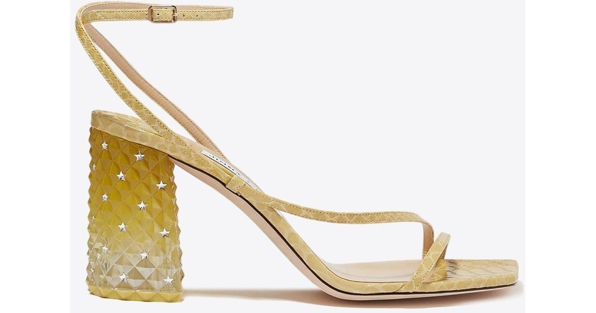 Jimmy Choo Art 85 Croc-Embossed Leather Sandals in Metallic | Lyst