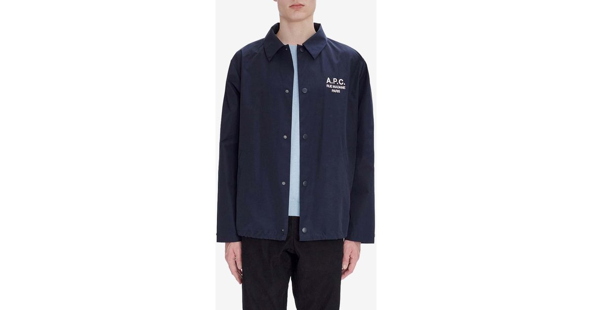 A.P.C. Regis Logo Embroidered Jacket in Blue for Men | Lyst