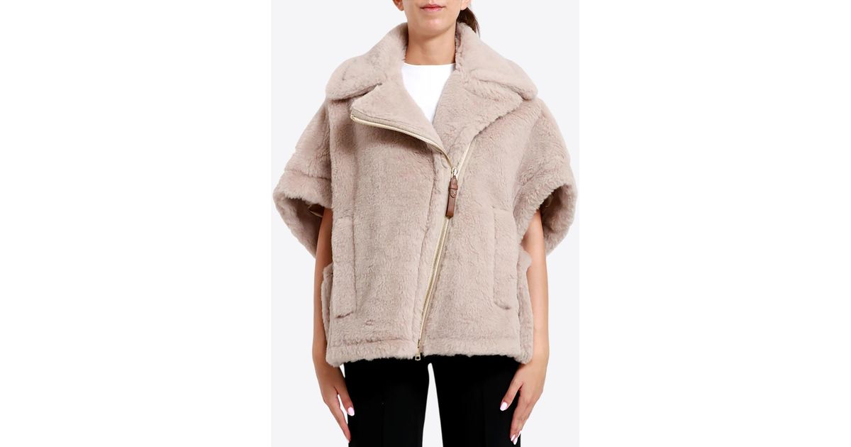 Max Mara Newmant Teddy Biker Jacket in Natural | Lyst
