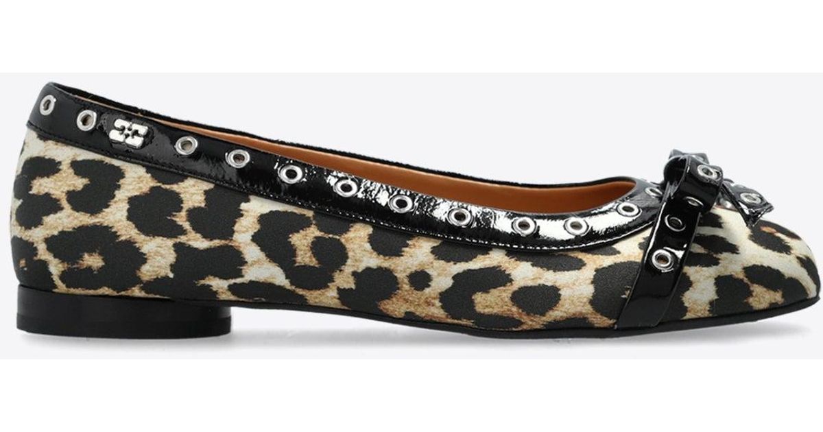 Ganni Leopard-Print Ballet Flats in White | Lyst