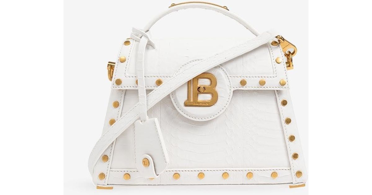 Balmain B-Buzz Snakeskin-Effect Crossbody Bag in White | Lyst