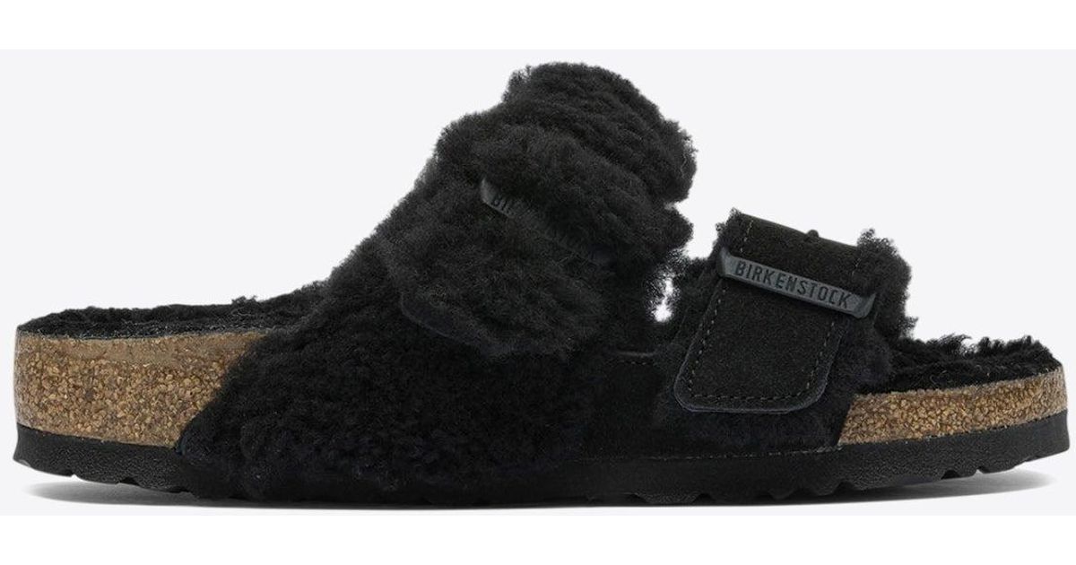 Birkenstock Arizona Teddy Split Suede Sandals in Black | Lyst