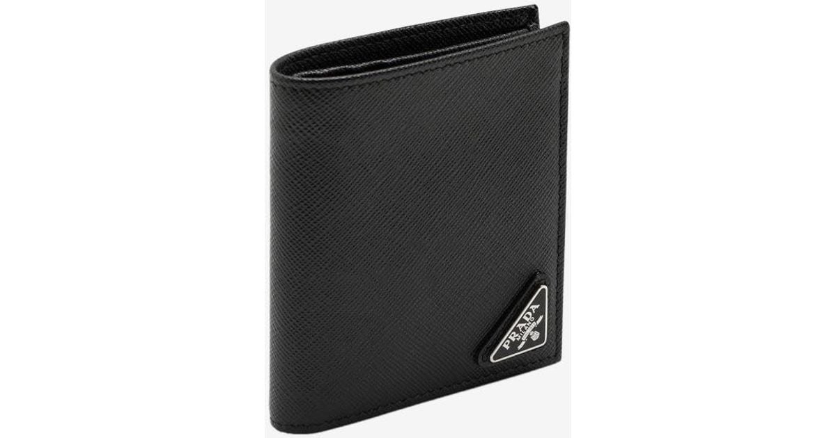 Prada Triangle Logo Saffiano Leather Bi-Fold Wallet in White for Men | Lyst