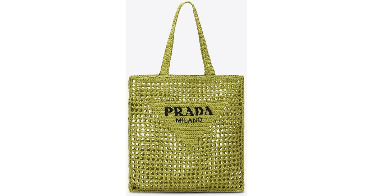 Prada Logo Embroidered Crochet Knit Tote Bag in Green | Lyst