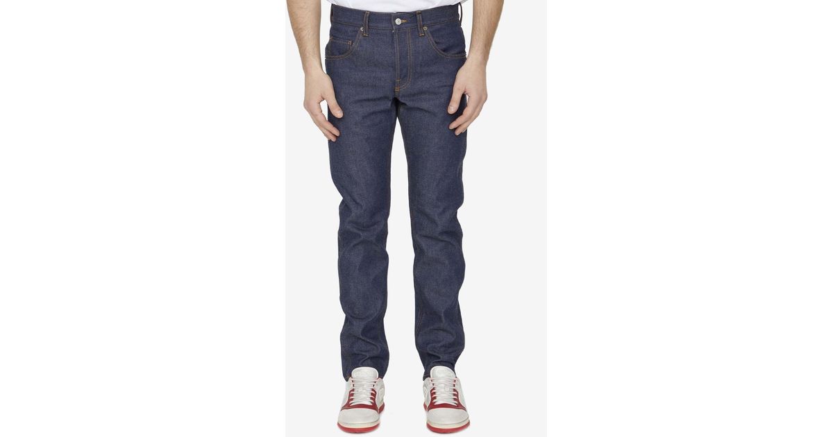Gucci Embroidered Logo Straight-Leg Denim Jeans in Blue for Men | Lyst