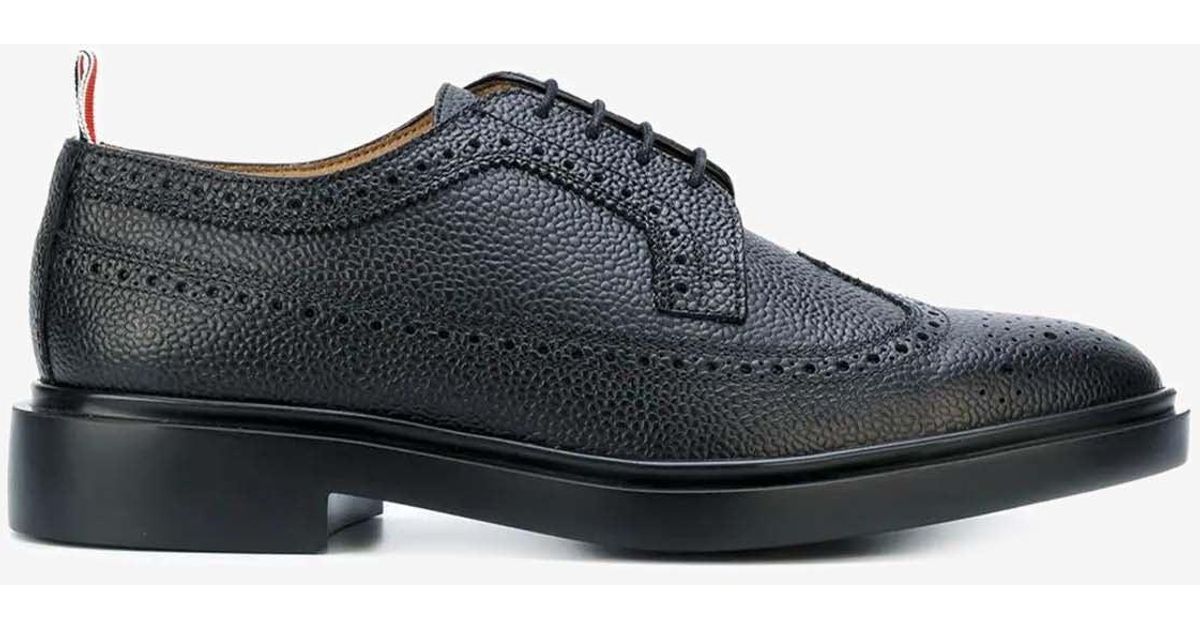 Thom Browne Longwing Grained Leather Brogue Shoes in Black for Men | Lyst