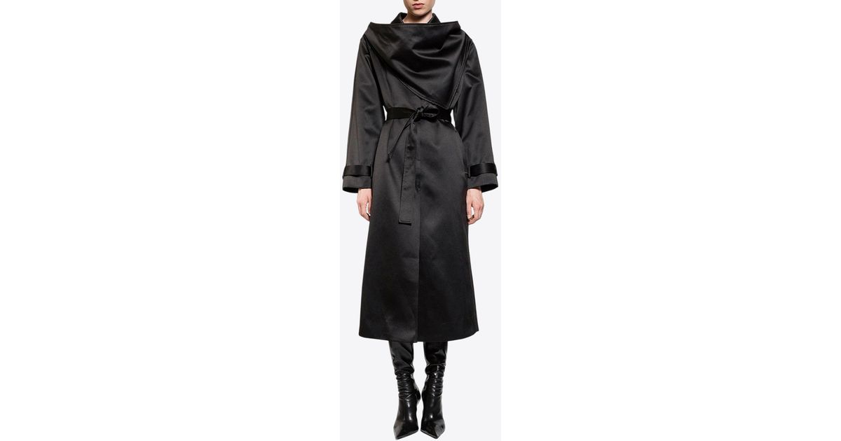 THE GARMENT Kelly Satin Trench Coat With Wrap-Panel in Black | Lyst