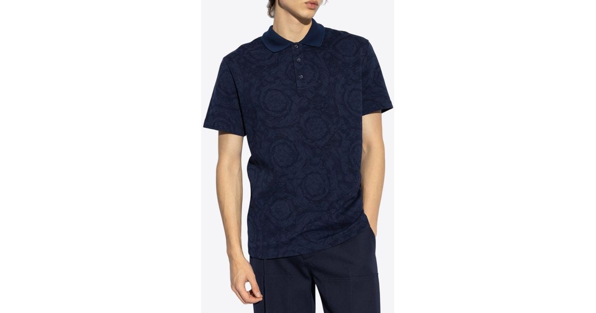 Versace Logo-Monogram Polo T-Shirt in Blue for Men | Lyst