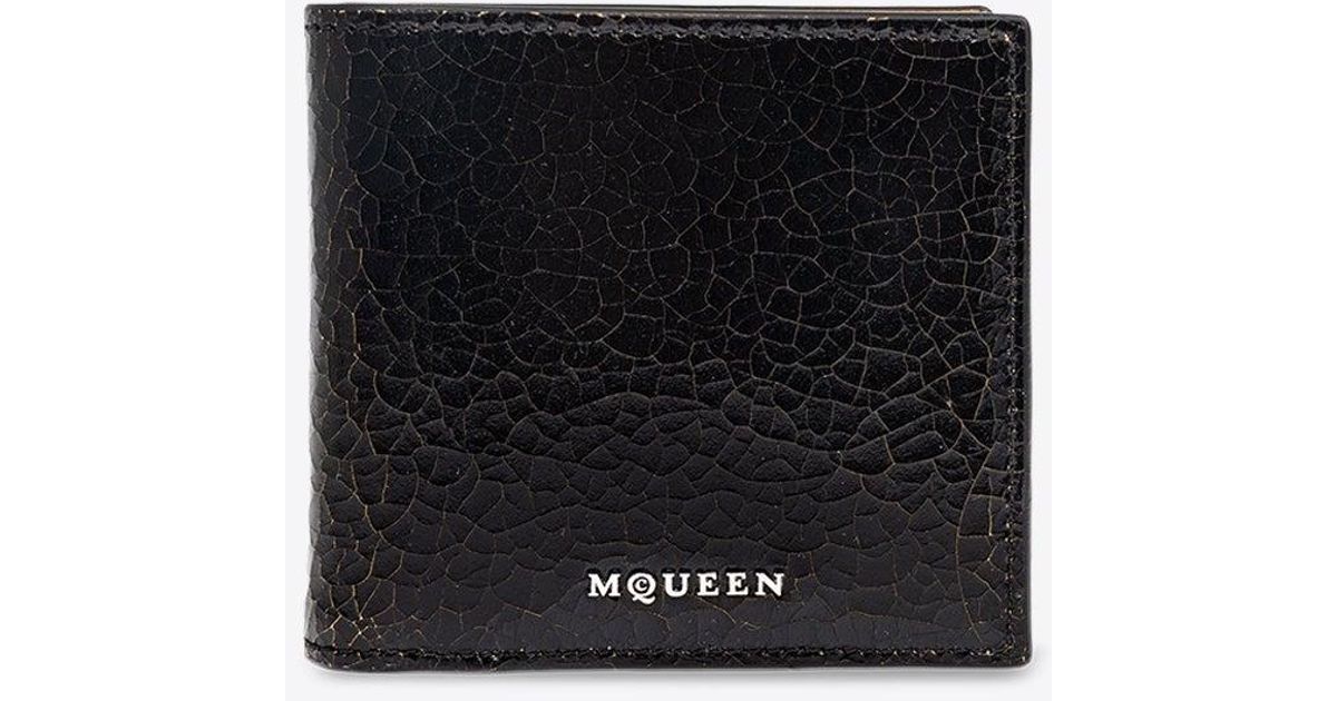 McQueen Bi-Fold Crackled Leather Wallet in White for Men | Lyst