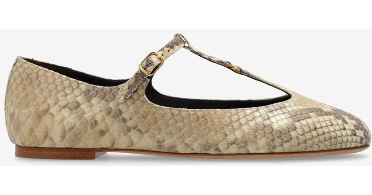 Chloé Marcie Mary-Jane Python Print Leather Ballet Flats in White | Lyst