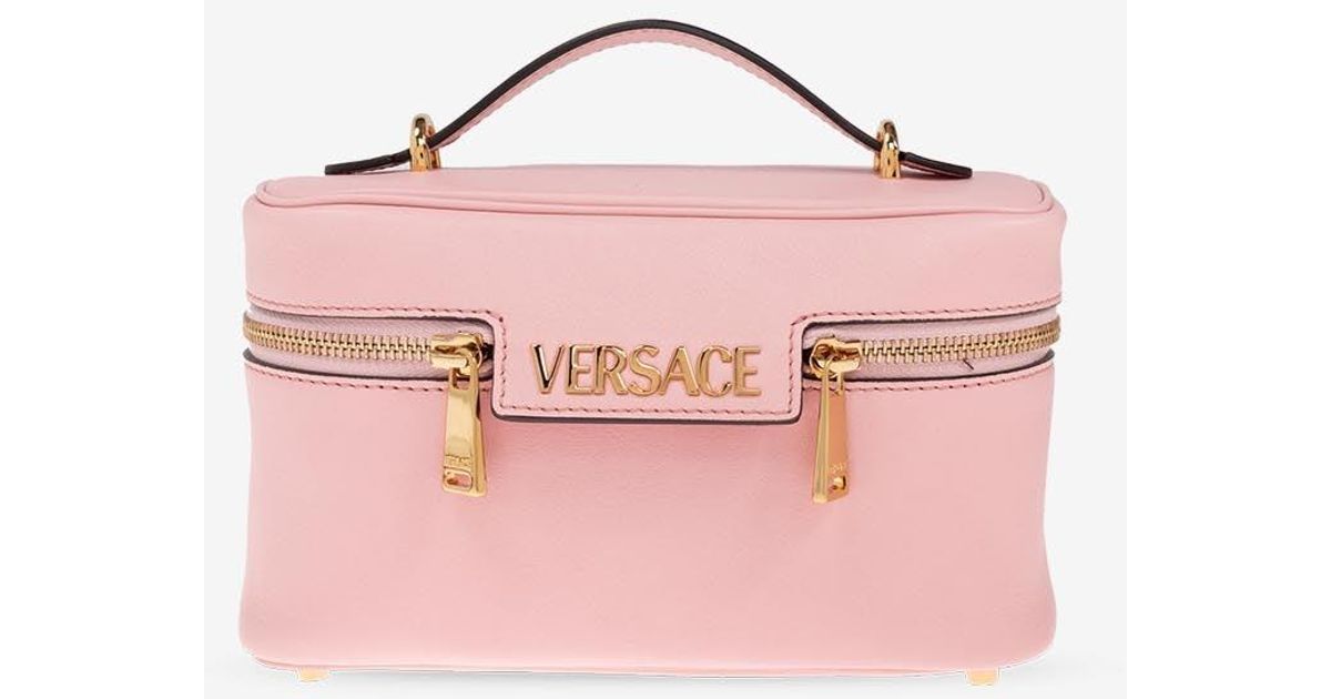 Versace Logo Lettering Leather Vanity Bag in Pink | Lyst
