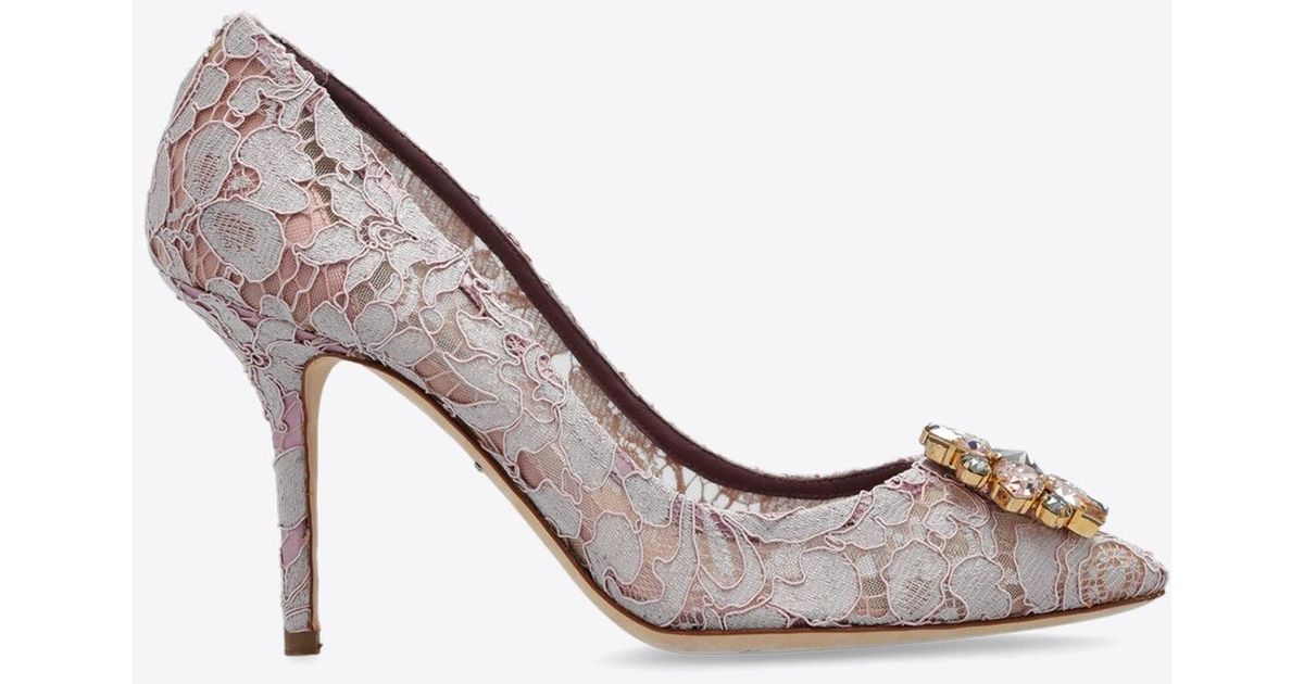 Dolce & Gabbana 90 Crystal-Embellished Lace Pumps in White | Lyst