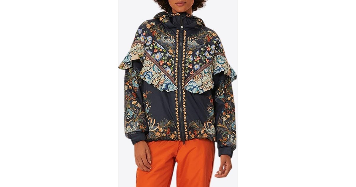 FARM Rio Flowers Ruffle Ski Jacket in Gray | Lyst