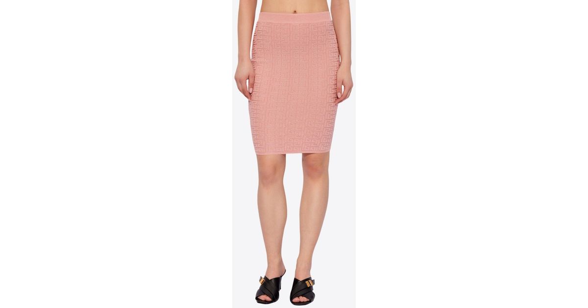 Balmain Logo Monogram Midi Skirt in Pink | Lyst