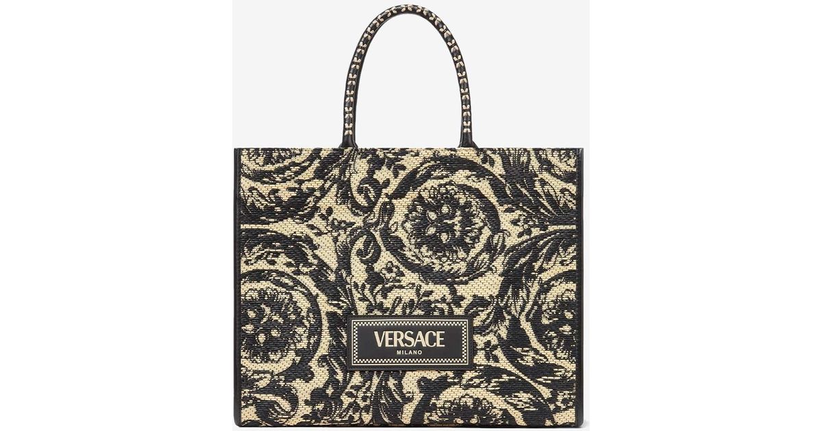 Versace Large Barocco Athena Raffia Tote Bag in Natural | Lyst