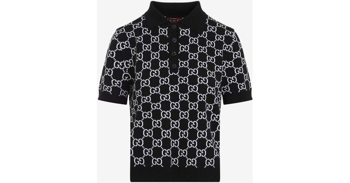Gucci Gg Knit Polo T-Shirt in Black | Lyst