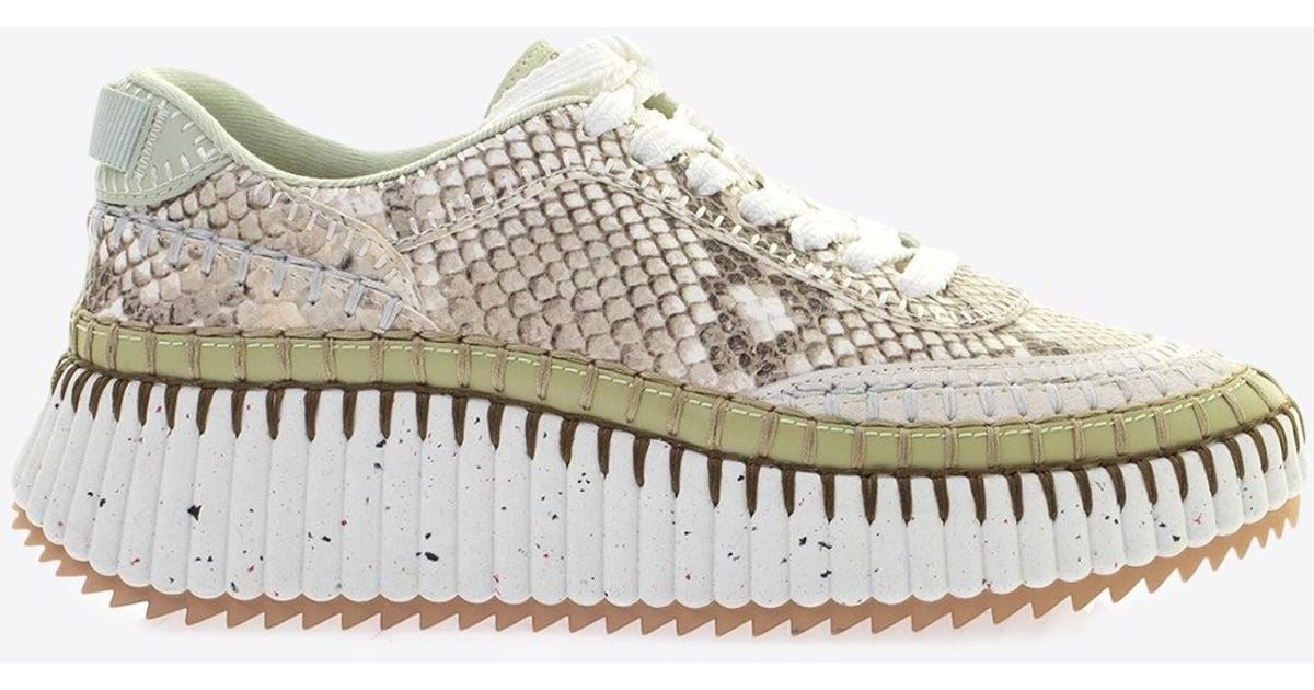 Chloé Nama Python Embossed Low-Top Sneakers in White | Lyst