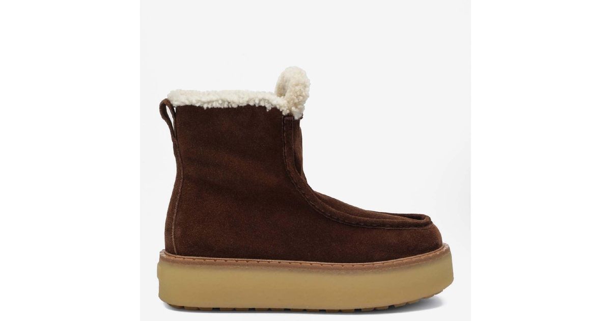 Prada Suede Shearling Platform Boots in Brown | Lyst
