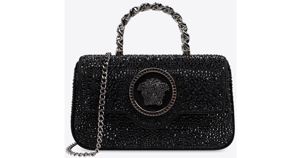 Versace Mini Crystal La Medusa Top Handle Bag in Black | Lyst