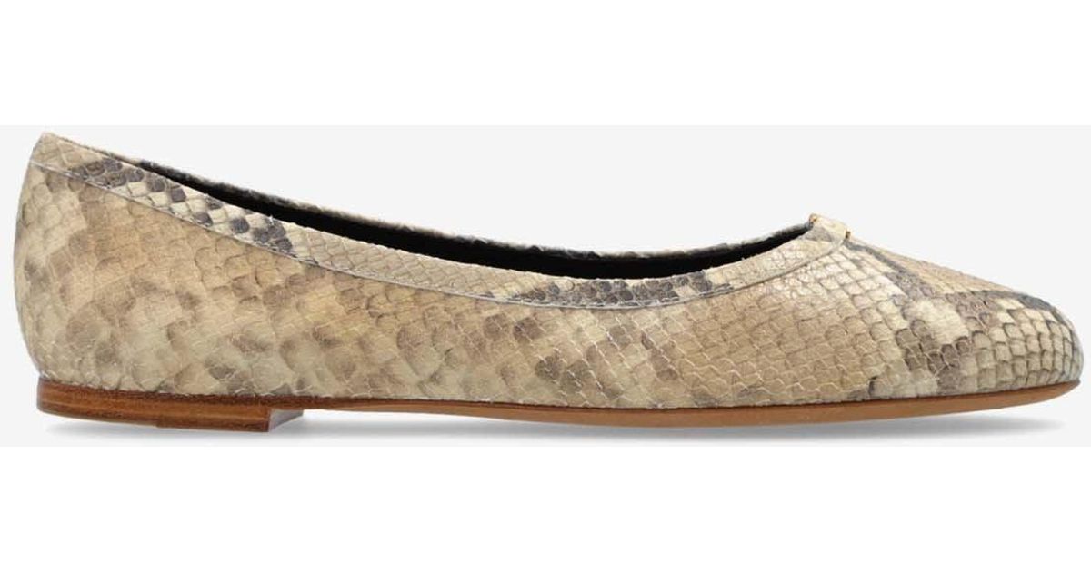 Chloé Marcie Python Print Leather Ballet Flats in White | Lyst