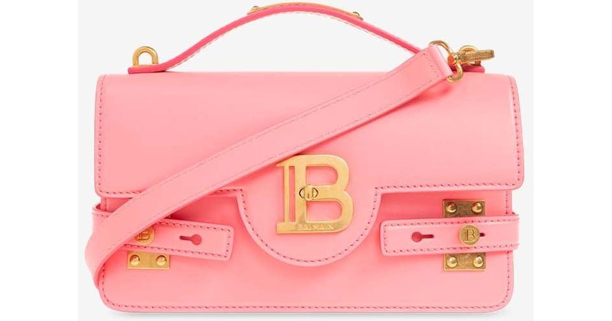 Balmain B-Buzz 24 Leather Crossbody Bag in Pink | Lyst