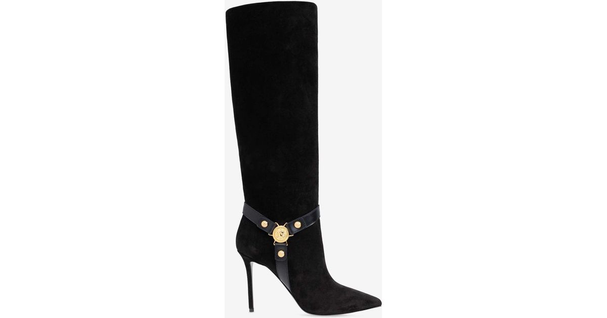 Balmain 95 Slouchy Suede Knee-High Boots in Black | Lyst