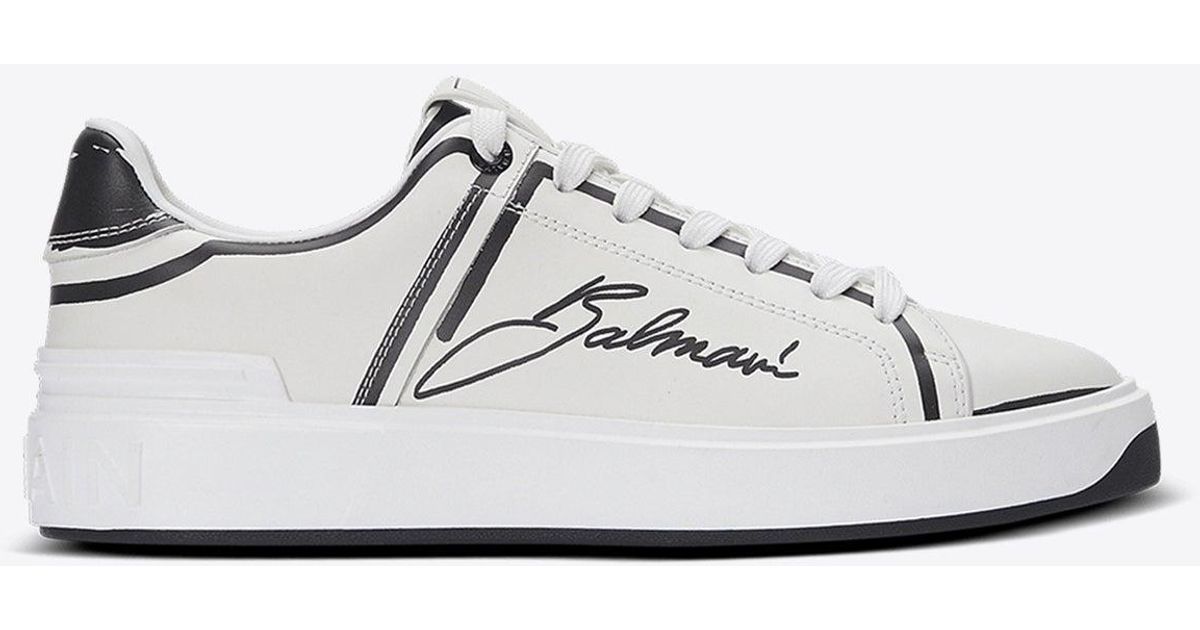 Balmain B-Court Love Lettering Print Low-Top Sneakers in White | Lyst