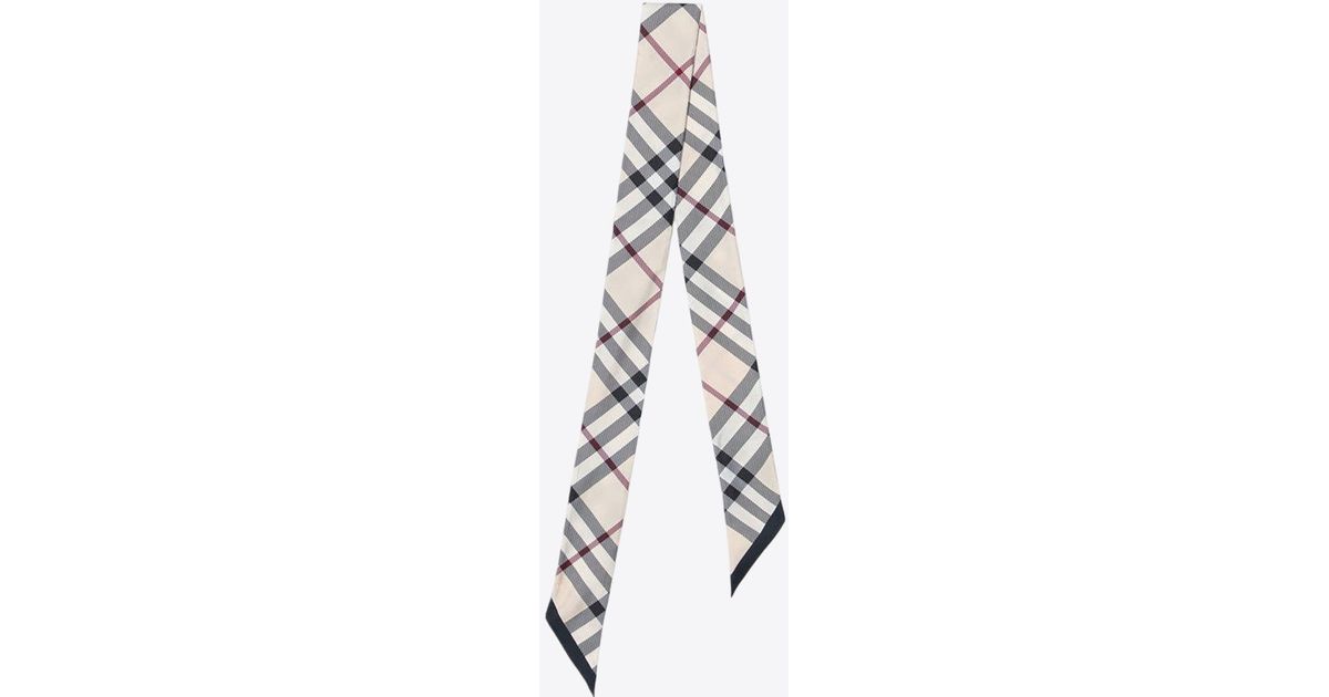 Burberry Signature Check Slim Silk Scarf in White | Lyst