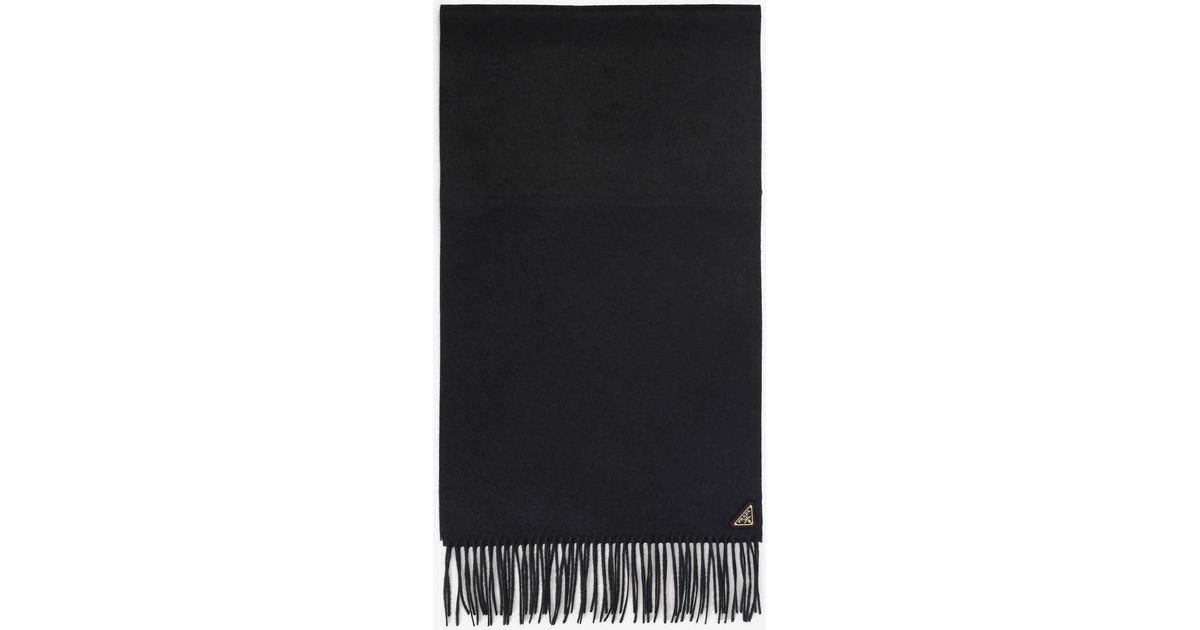 Prada Triangle Logo Silk And Cashmere Scarf in Black | Lyst