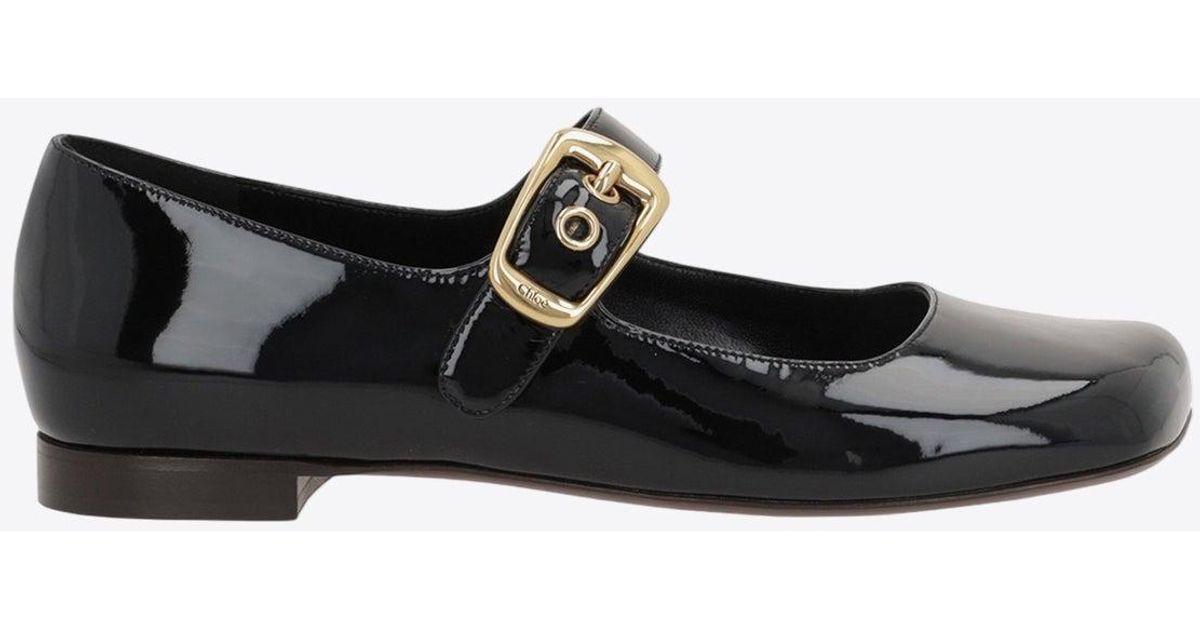Chloé Polly Patent Leather Mary-Jane Ballet Flats in Black | Lyst