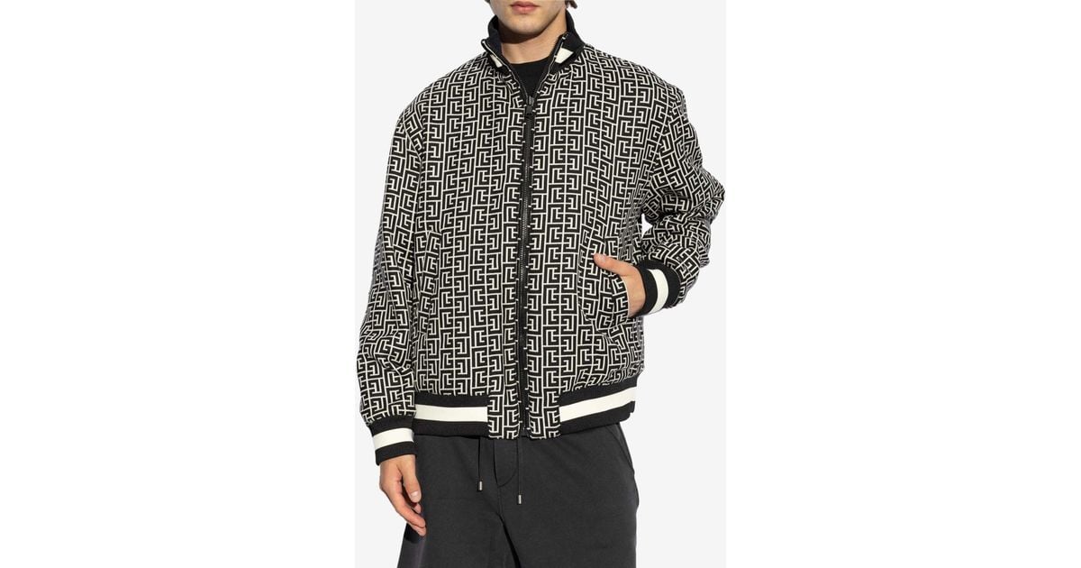 Balmain Reversible Logo Monogram Bomber Jacket in Gray for Men | Lyst