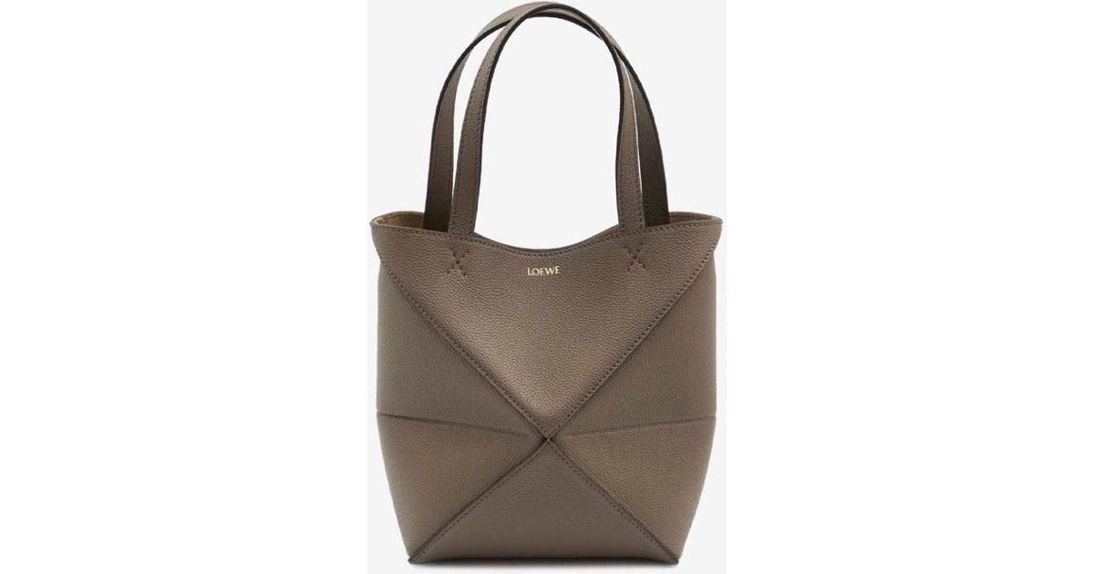 Loewe Mini Puzzle Fold Calf Leather Tote Bag in Gray | Lyst
