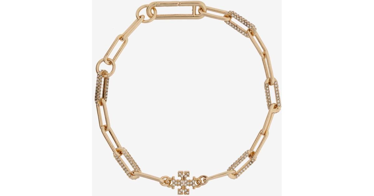 Tory Burch Good Luck Chain-Link Pavé Bracelet in White | Lyst