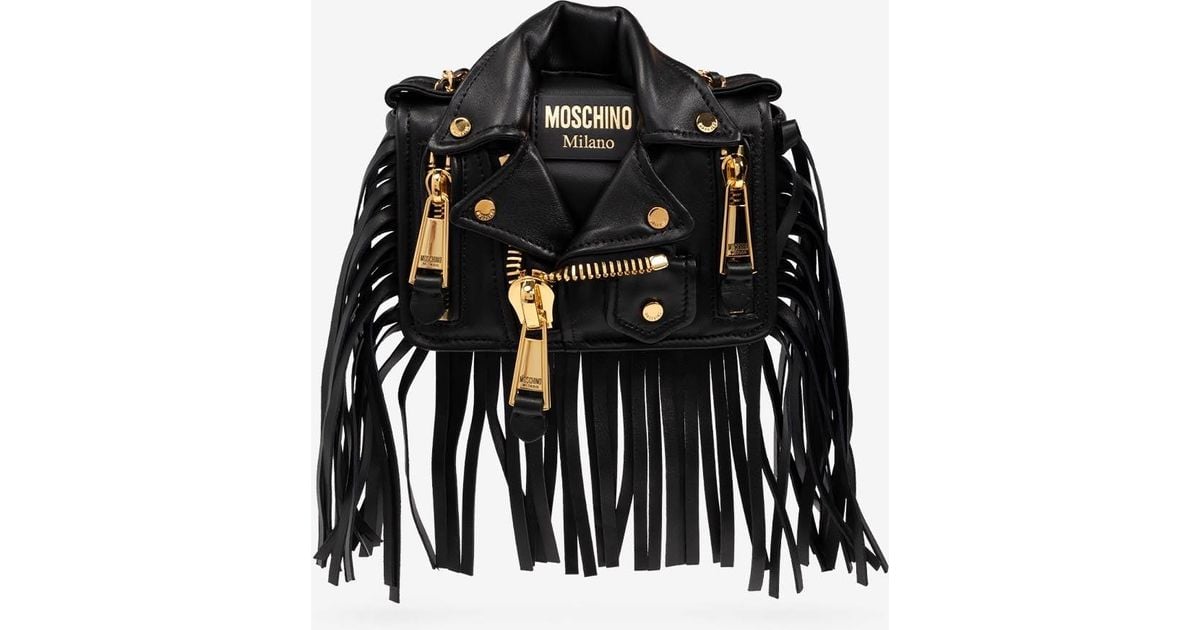 Moschino Biker Fringed Leather Shoulder Bag in Black | Lyst
