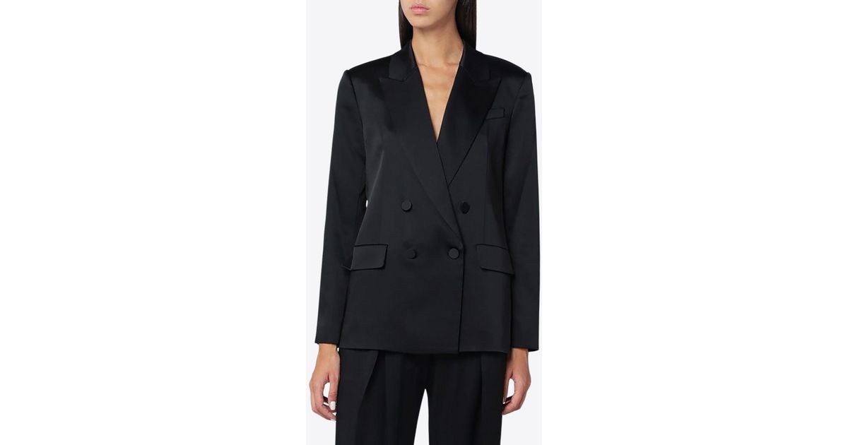 Jonathan Simkhai Norah Double-Breasted Satin Jacket in Black | Lyst