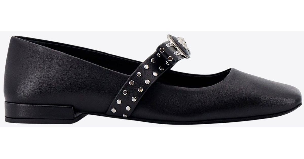 Versace Gianni Ribbon Studded Ballet Flats in White | Lyst