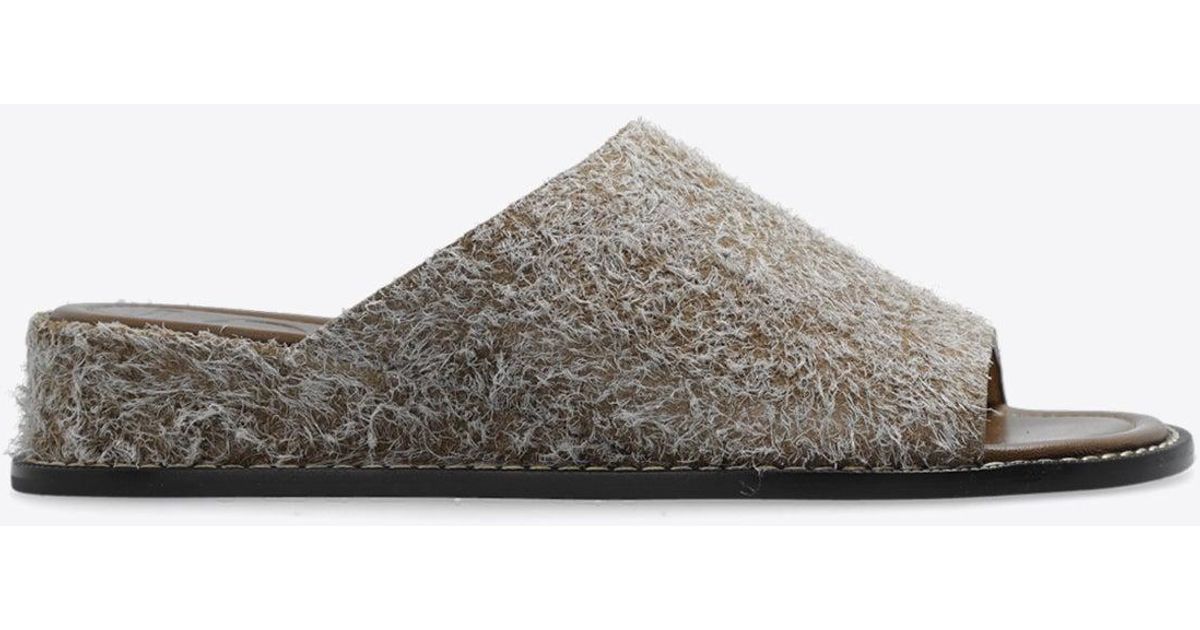 Loewe Ladera Suede And Leather Slides in Gray | Lyst