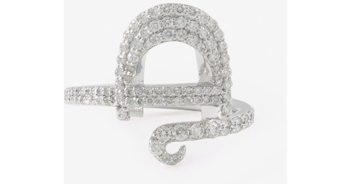 Djihan D Shaped Diamond Ring in White | Lyst