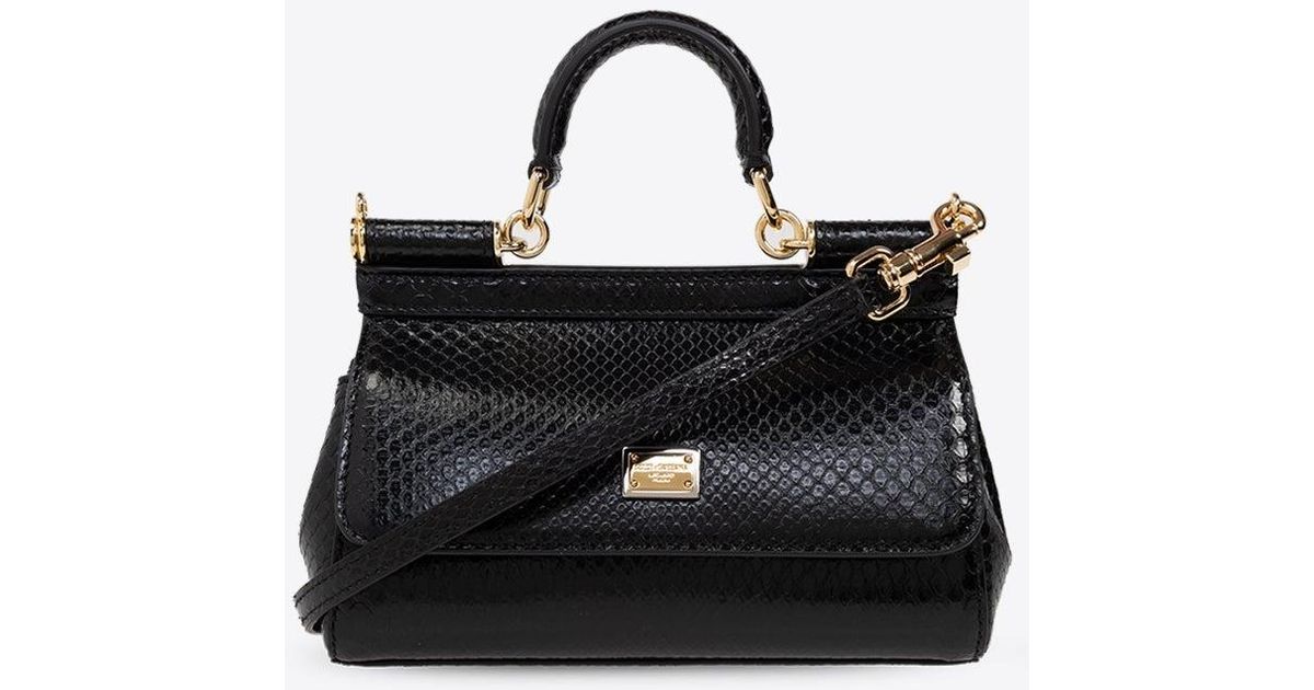 Dolce & Gabbana Small Sicily Python-Skin Top Handle Bag in Black | Lyst