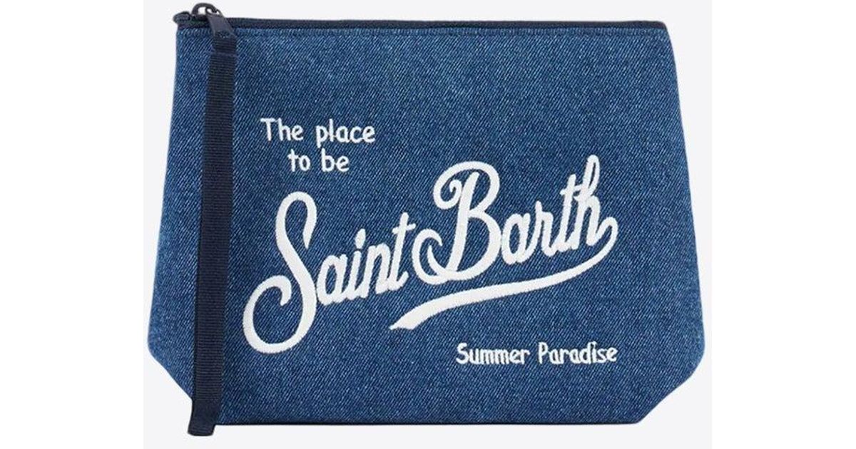 Mc2 Saint Barth Aline Logo-Embroidered Linen Pouch in Blue | Lyst