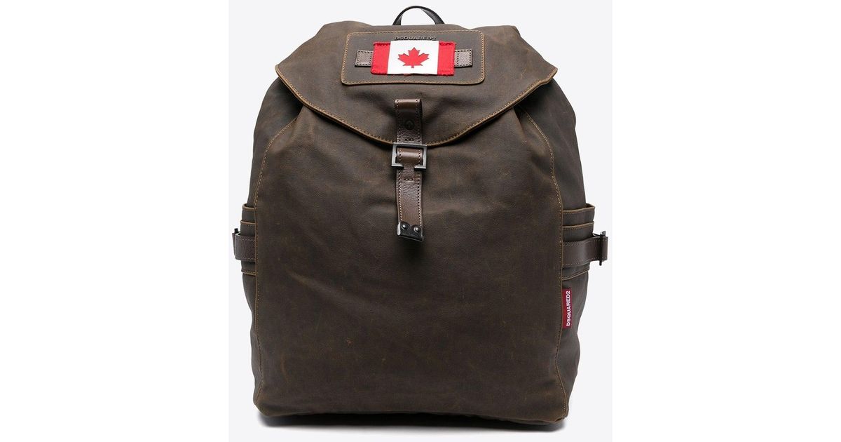 DSquared² Canadian Flag Leather Backpack in Black for Men | Lyst