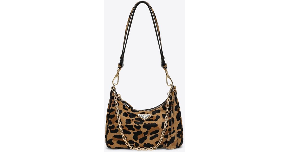 Prada Mini Re-Edition Leopard Print Shoulder Bag in White | Lyst