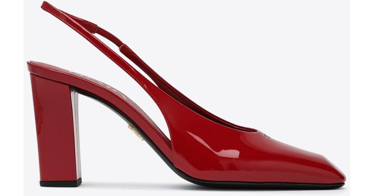 Prada 85 Patent Leather Slingback Pumps in Red | Lyst