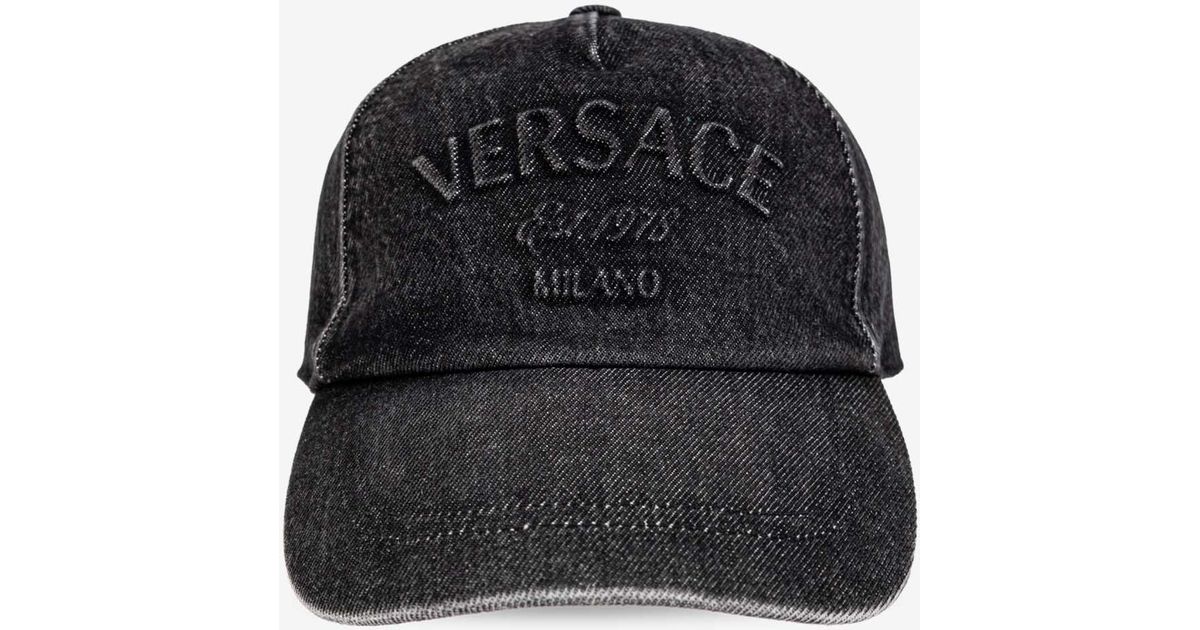 Versace Logo Embossed Denim Baseball Cap in Black for Men | Lyst