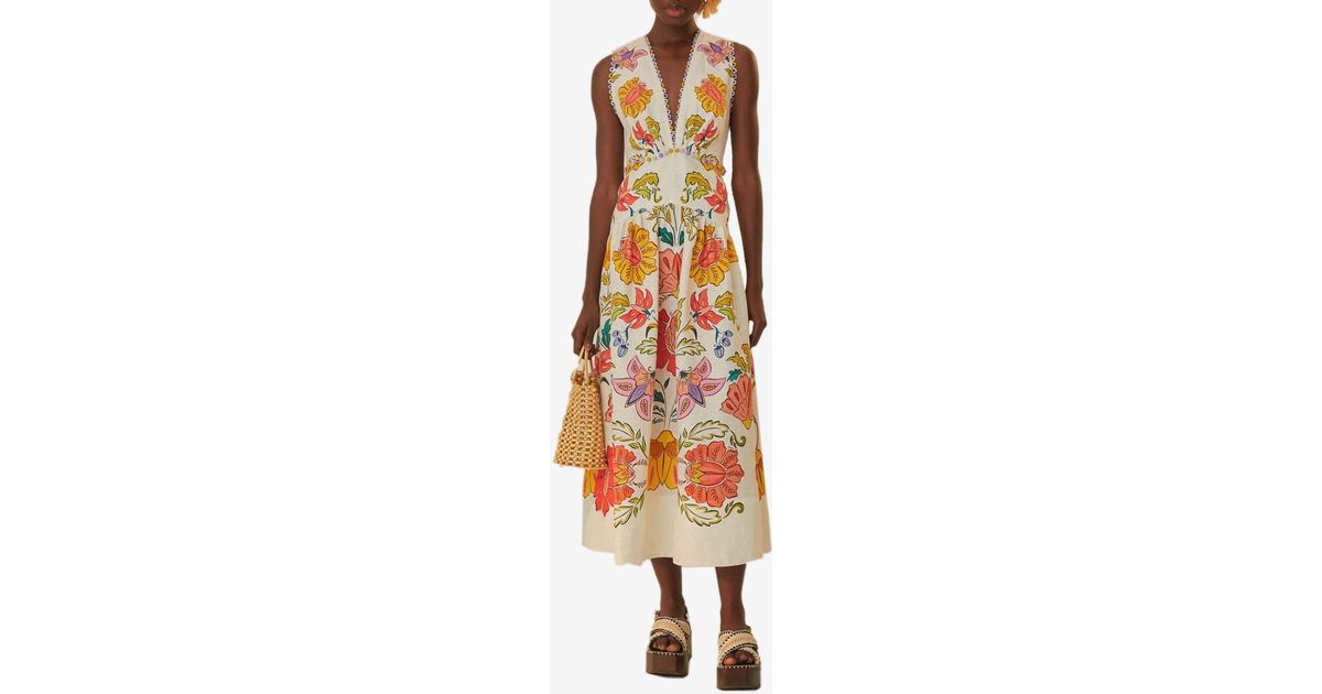 FARM Rio Off- Floral Insects Euroflax Premium Linen Maxi Dress, Floral ...